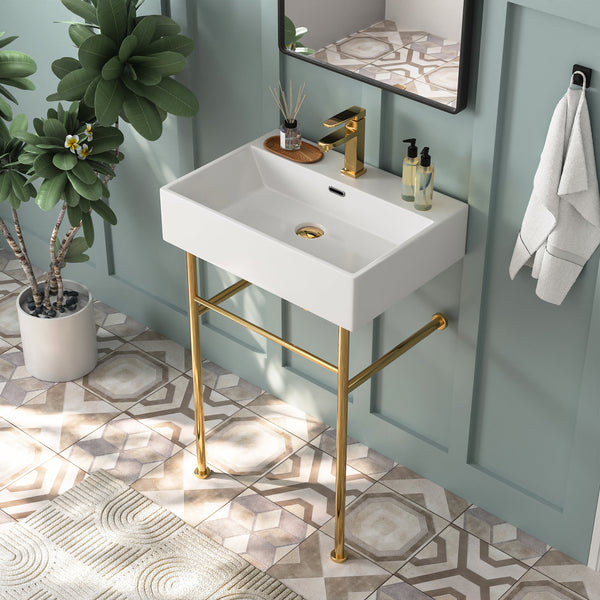 DeerValley DV-1CS0117G 24" White Ceramic Console Bathroom Sink with ...